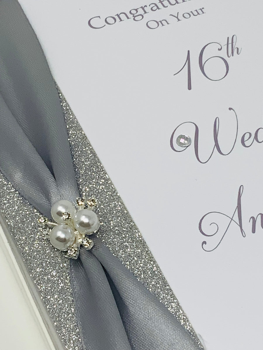 16th Wedding Anniversary Card - Silver Holloware 16 Year Sixteenth Ann ...