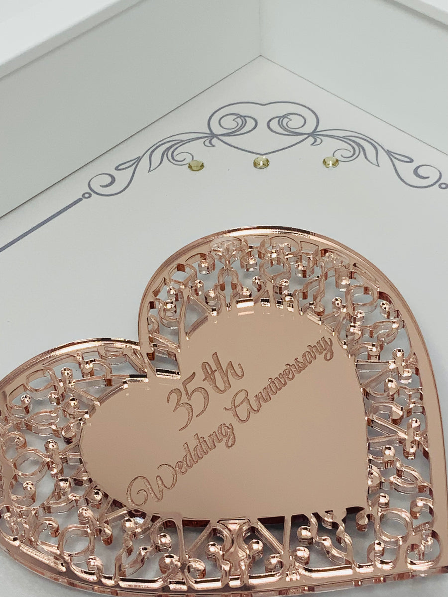 35th Coral 35 Years Wedding Anniversary Frame - Intricate Mirror Heart ...